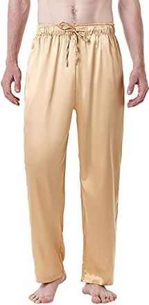 Generic Pantalon de détente en satin pour homme, pantalon de pyjama doux à taille élastique, pantalon léger au toucher soyeux, vêtements de nuit confortables 