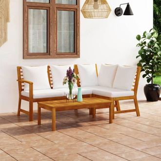vidaXL 4-tlg. Garten-Lounge-Set mit Auflagen Creme Massivholz Akazie - Vidaxl