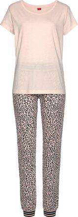 s.Oliver Damen Schlafanzug 2-teilig mit Leo-Print, Kurzarmshirt mit klassischem Rundhals, Lange Hose mit elastischem Bund, bequemer Sitz