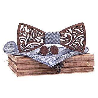 Generic Noeud papillon manuel en bois pour homme avec noeud papillon creux sculpt&eacute; et bo&icirc;te pour chiens de grande taille, gris, taille unique