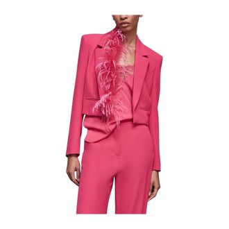 Patrizia Pepe Cropped Fuchsia Blazer mit Federbesatz - - Jackets - Damen - Rosa - S