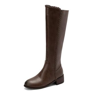 Generic Bottes d&eacute;quitation western pour femme - Bout rond - Talon bloc bas - Veau large avec fermeture &eacute;clair lat&eacute;rale - Chaussures dhiver d&eacute;contract&eacute;es, caf&eacute;