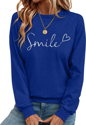 Onsoyours Pullover Damen Herbst Elegant Rundhals Langarm Sweatshirt Casual Oberteile Tops B Dunkelblau XXL