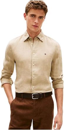 Tommy Hilfiger Homme, Chemises, Beige, Taille: M Chemise en lin teint&eacute;e en pi&egrave;ce Regular Fit