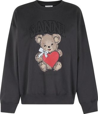 Ganni Femme, Sweatshirts et sweats &agrave; capuche, Noir, Taille: 38 FR Isoli Crewneck Bear with Rhinestone
