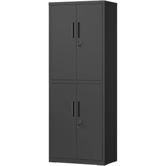Songmics Armoire pour Bureau, Atelier, Garage, avec 5 &Eacute;tag&egrave;res et 4 Portes, &Eacute;tag&egrave;res R&eacute;glables, en M&eacute;tal, Noir