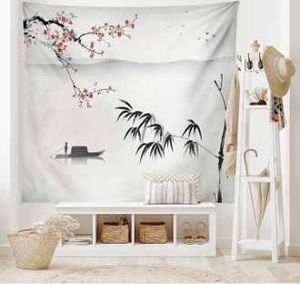 Generic Wandteppich Chinesische Tuschemalerei 220x240 cm Gro&szlig; Wandteppiche Bambus-Landschaft 3d Druck Wandbehang Tapisserie Wandtuch f&uuml;r Wohnzimmer Schlafzimm