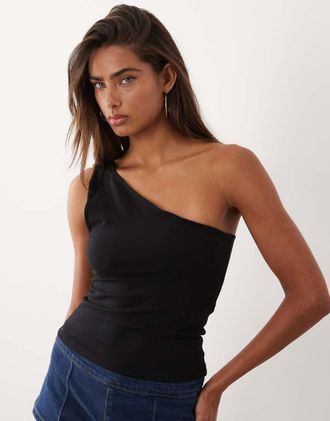 Good American Top asym&eacute;trique en coton ultra stretch - Noir