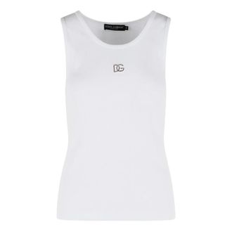 Dolce & Gabbana Ripp-Top mit Logo - - Tops - Damen - Wei&szlig; - L