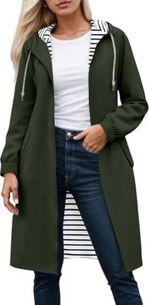 Generic Vestes anorak l&eacute;g&egrave;res &agrave; capuche pour femmes 2026 pour la randonn&eacute;e coupe-vent avec rayures et plusieurs poches, vert militaire, XXL