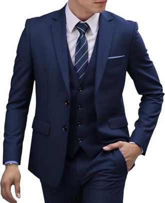 Generic Ensemble 2 pi&egrave;ces pour homme - Coupe ajust&eacute;e - &Eacute;l&eacute;gant costume de mariage daffaires formel - Smoking simple boutonnage - Blazer et pantalon, Bleu 1, 3