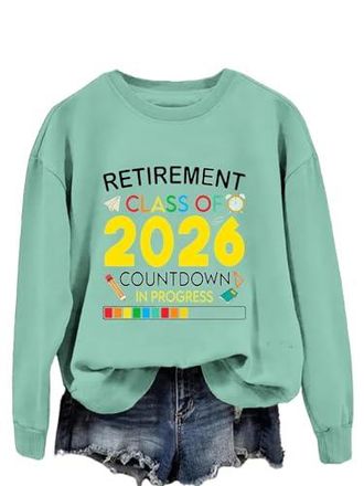 Generic Sweat-shirt senior 2026 pour femme - Compte &agrave; rebours en cours de classe de 2026 - Pull amusant graphique d&eacute;contract&eacute; &agrave; col rond, vert clair, XXL