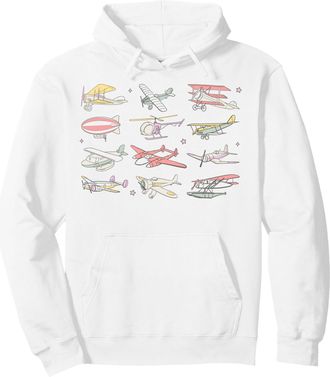 Trendy Apparel Retro and Vintage Style Aircrafts Collage Pullover Hoodie