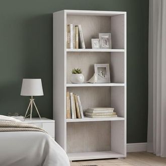 Dmora B&uuml;cherregal Giacinto, Bibliothek mit 3 verstellbaren Regalen, B&uuml;cherregal, Wandschrank mit Regalen, 100 % Made in Italy, 60 x 30 x 130 cm, Wei&szlig; und Ei