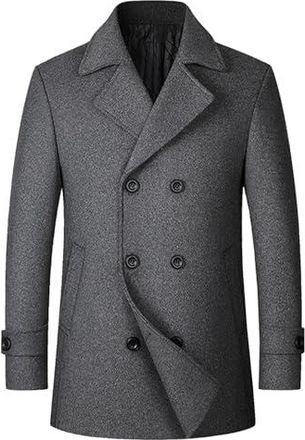 Generic Manteau &agrave; col blazer pour homme en laine m&eacute;lang&eacute;e classique &agrave; double boutonnage thermique matelass&eacute; doubl&eacute; Trench Coat, gris, XXL
