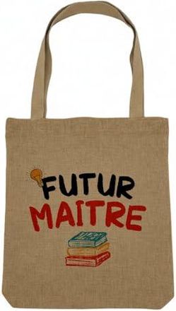 Fabulous Sac Shopping Tote Bag Aspect Lin - Futur Ma&icirc;tre M&eacute;tier Passion Ecole - Sac de Courses Toile Epaisse 360g Beige Naturel Cabas Port&eacute; Epaule Solide Impri