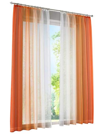Liya 2 St&uuml;ck Gardinen mit Farbverlauf Design Vorhang Voile Transparent Dekoschal (BxH 140x245cm, Orange mit Kr&auml;uselband)