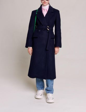 Maje Manteau Long - Bleu Marine - Taille 42 - Maje