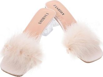 Yardwe Pantoufles Femme Talon Fourrure L&eacute;g&egrave;res et Antid&eacute;rapantes Sandales &eacute;t&eacute; &Eacute;l&eacute;gantes &agrave; Talons &Eacute;pais Confortables et Faciles &agrave; Enfiler pour Sorties et Occa