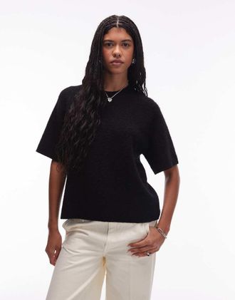 Arket Kurzärmliger Pullover aus Alpaka-Woll-Mix in Schwarz