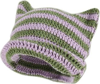 Generic Chapeaux dhiver doux et souples en tricot tressé avec oreilles de chat pour femme, violet, Taille unique