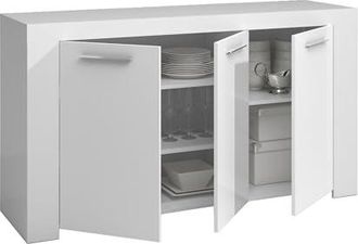 Dmora Sideboard mit drei T&uuml;ren mit drei Innenregalen, mattwei&szlig;e Farbe, Ma&szlig;e 144 x 80 x 42 cm