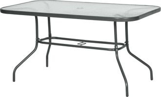 OUTSUNNY Table de jardin rectangulaire dim. 140L X 80l x 70H cm m&eacute;tal &eacute;poxy gris plateau verre tremp&eacute;