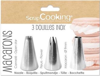 ScrapCooking 3er-Set Spritztüllen für Macarons - Professionelle Qualität Edelstahl - Rundtülle, Sterntülle, Blumentülle - Für Spritzbeutel - Kuchen- und Dessertdek