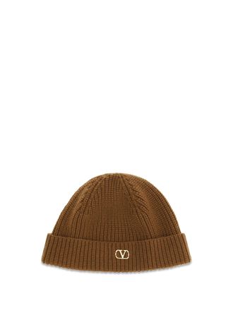 Valentino Garavani Mens Beanie Vlogo Cashmere Camel Hat