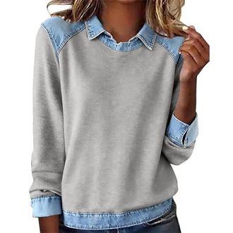 Generic Sweats pour femmes - Pull à revers surdimensionné à manches longues - Pull décontracté à col rond - Pull thermique pour lautomne et lhiver - Pull ampl