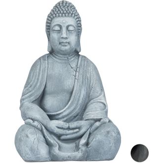 Relaxdays Statue de Buddha figurine de Bouddha décoration jardin sculpture céramique Zen 50 cm, gris clair - Relaxdays