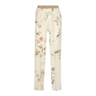 Semicouture Blumige Leinenhose mit elastischem Bund - - Trousers - Damen - Beige - XL