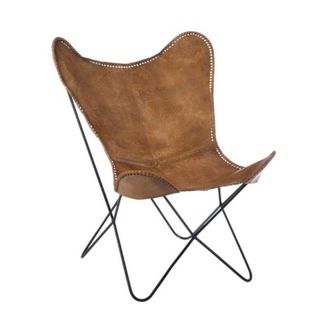 Paris Prix Paris Prix - Fauteuil Design en Cuir Papillon 73cm Marron