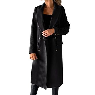 Generic Manteau en fausse laine pour femme - Manteau fin - Trench long - Ceinture longue - &Eacute;l&eacute;gant - V&ecirc;tement dext&eacute;rieur, Noir, XXL