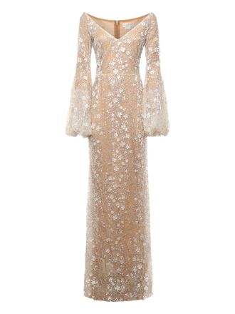 Genny Maxikleid mit Blumenverzierung - Nude