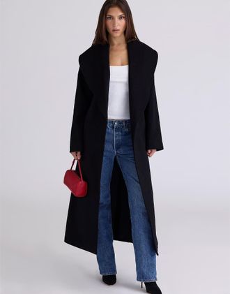 House of CB Manteau cocon en laine &agrave; col ch&acirc;le - Noir