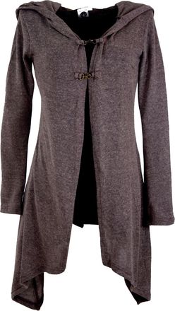Guru Shop Lange Strickjacke, Strickmantel mit Weiter Kapuze - Cappuccino, Damen, Baumwolle, Size:M/L