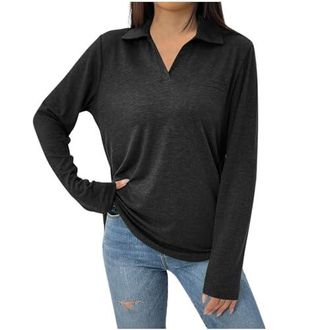 Generic Polo &agrave; Manches Longues Femme Col en V, Tee Shirt Sport Grande Taille-Tunique Chic Et &eacute;L&eacute;Gant Casual Classique Coupe Ample Chemise Quotidien pour Le Bu
