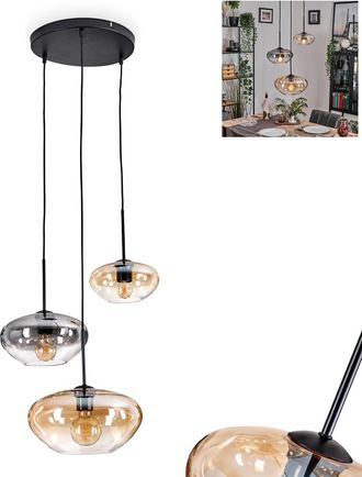 HOFSTEIN H&auml;ngeleuchte Mertola, H&auml;ngelampe aus Metall/Glas in Schwarz/Bernstein/Klar/Rauchfarben, Leuchte im Retro/Vintage-Design, Schirme aus Glas (&Oslash; 25, 30, 3