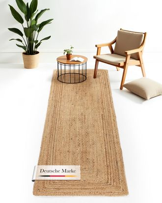 Carpetfine Juteteppich Nele Läufer Brücke Beige handgewebt aus Jute 75x350 cm | Moderner Naturfaserteppich im Boho Style für Küche, Flur und Brücke