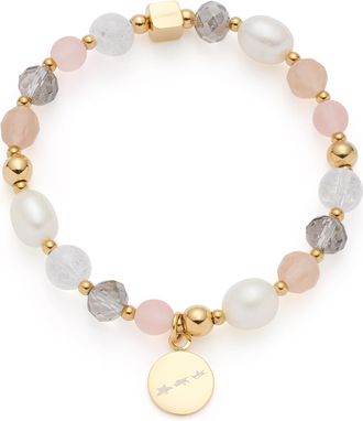 Leonardo Armband Hope - elastische Armkette aus goldfarbenem Edelstahl - Glas-, Achat- und Süßwasserperlen im Mix - 19,5 cm Länge - Schmuck Geschenk für Frauen