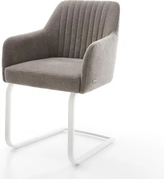 DELIFE Freischwinger Greg-Flex Strukturstoff Soft Taupe Freischwinger flach Wei&szlig; Taschenfederkern, Esszimmerst&uuml;hle
