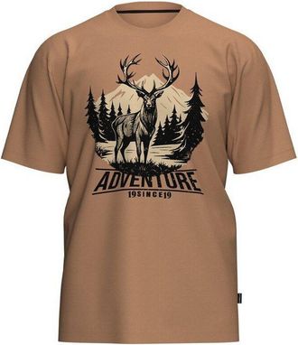 Trigema T-Shirt TRIGEMA T-Shirt mit abenteuerlichen Hirsch Motiv (1-tlg)