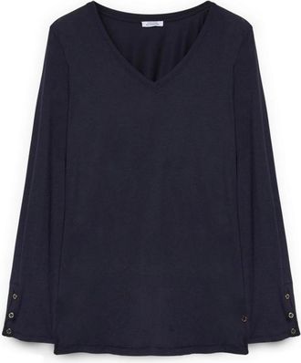 Fiorella Rubino T-Shirt aus Jersey mit Kn&ouml;pfchen an den B&uuml;ndchen - - Tops - Damen - Blau - XS