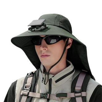 Generico Chapeau de soleil avec ventilateur solaire pour homme - Chargeur USB imperméable avec rabat pour randonnée, plage, jardinage