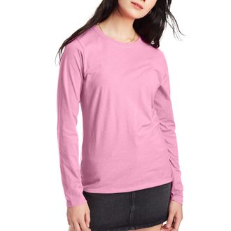 Hanes Damen Langärmeliges Baumwoll, Leichtes T-Shirt mit Rundhalsausschnitt, Moderne Passform Hemd, Pink Swish, Mittel