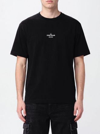 Stone Island T-shirt &agrave; col rond en coton avec imprim&eacute; graphique et logo contrastant