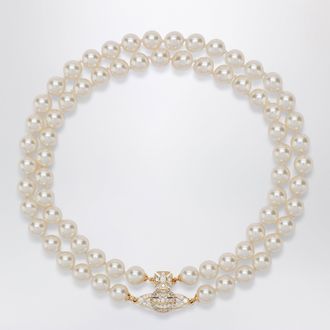 Vivienne Westwood Goldene Orb-Halskette mit zwei Reihen und Perlen