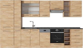 Vicco Küchenzeile Fame-Line, Goldkraft Eiche, 355 cm, AP Anthrazit