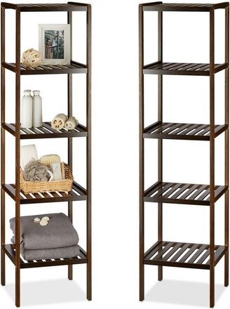 Relaxdays Relaxdays - Etagère de salle de bain en bambou, lot de 2, meuble de cuisine, 5 niveaux, HxLxP : 139,5 x 34,5 x 33 cm, brun foncé